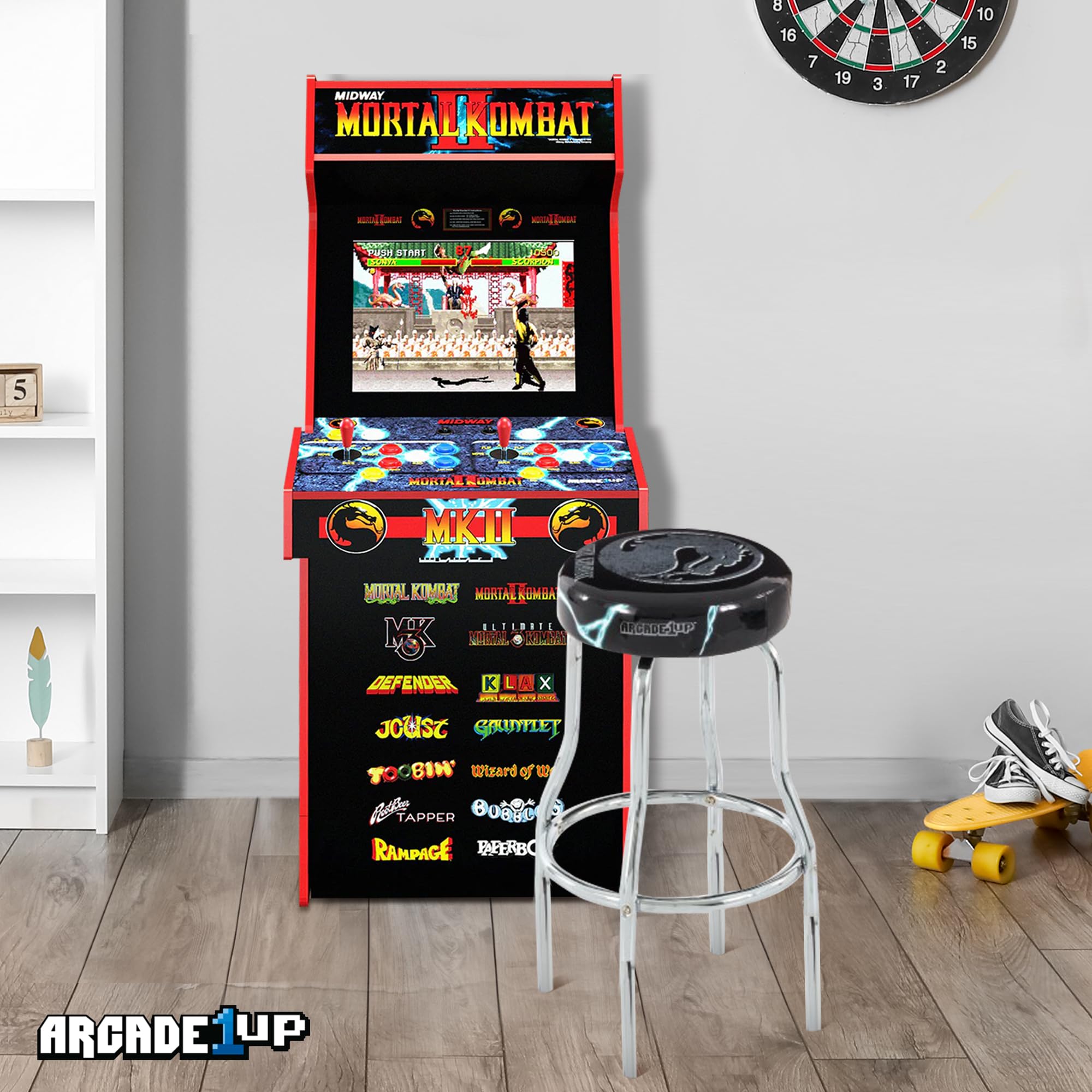 Arcade1Up Adjustable Padded Arcade Game Stool, Steel Frame, Midway Legacy, 21.5" to 29.5"