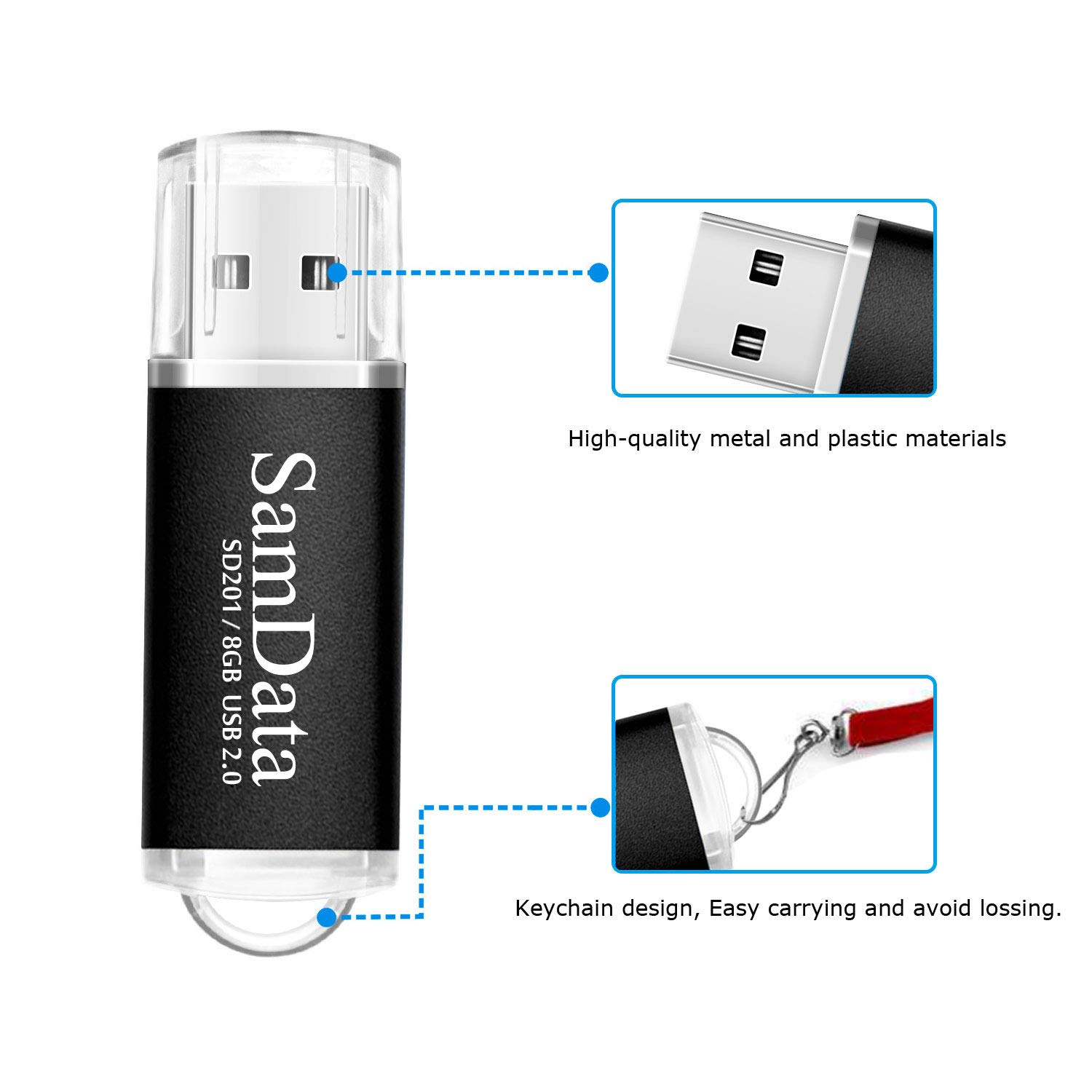 SamData USB Flash Drives 8GB 1 Pack USB 2.0 Thumb Drives Memory Stick Data Storage Jump Drive Zip Drive Drive with Led Indicator (Black, 8GB-1Pack)
