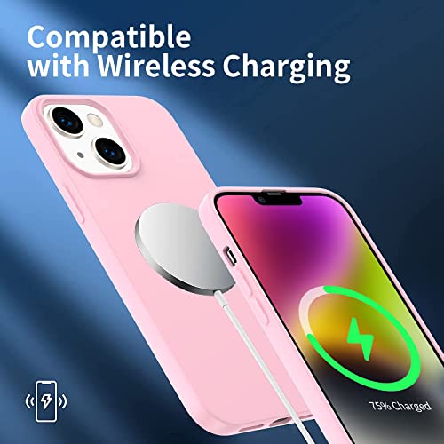 Amytor Designed for iPhone 14 Case, Silicone Ultra Slim Shockproof Phone Case with Soft Anti-Scratch Microfiber Lining, [Enhanced Camera Protection] 6.1 inch (Pink)
