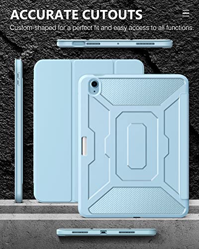 MoKo Case Fit iPad Air 5th/4th Generation 10.9 2022/2020, [Support Touch ID] [Built-in Screen Protector] Full-Body Shockproof Case Smart Shell Stand Cover with Auto Sleep/Wake & Pencil Holder,Sky Blue