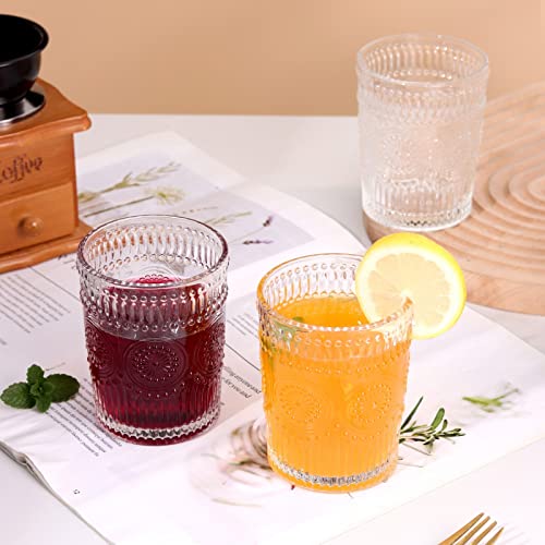 Amzcku Vintage Drinking Glass Set of 4, 10 oz - For Cocktails, Mixed Drinks, Whiskey, Beverage, Water, Milk and Juiceā¦