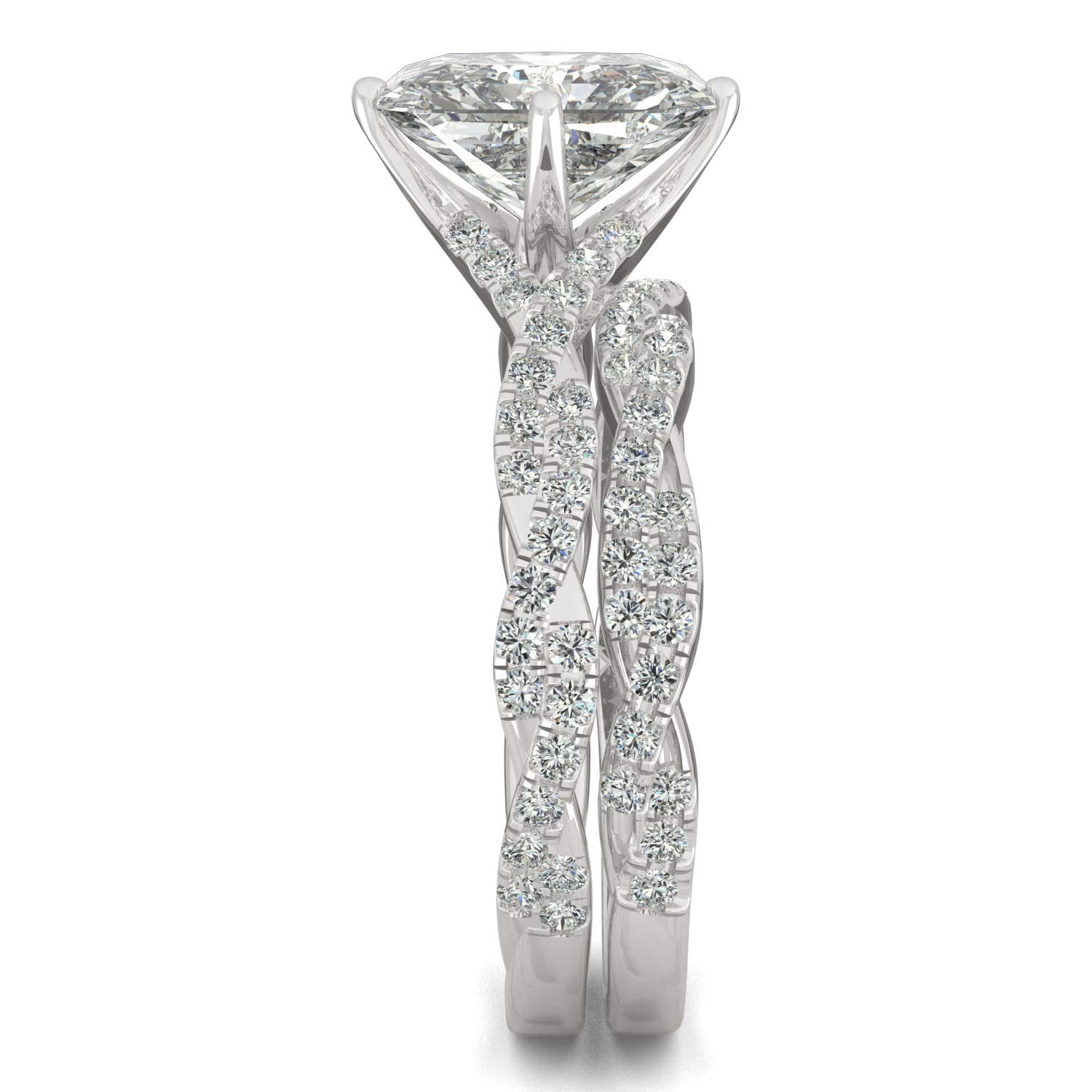 14K White Gold Moissanite by Charles & Colvard 9x7mm Radiant Bridal Set-size 6 3.42cttw DEW
