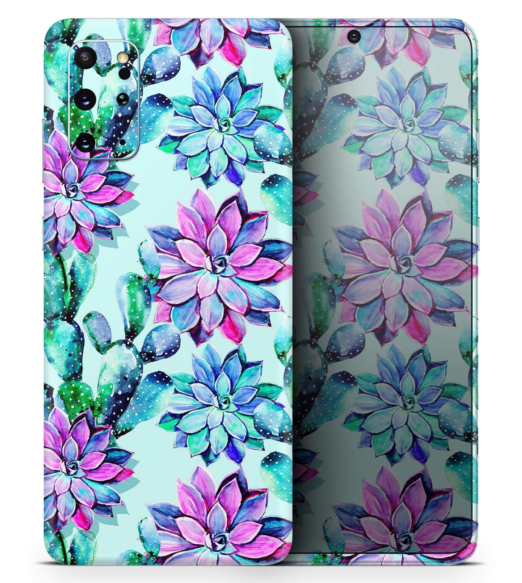 DesignSkinz Watercolor Cactus Succulent Bloom V14 Protective Vinyl Decal Wrap Skin Cover Compatible with The Samsung Galaxy S20 (Screen Trim & Back Glass Skin)