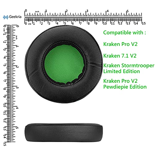 Geekria QuickFit Protein Leather Replacement Ear Pads for Razer Kraken 7.1 Chroma V2 USB Gaming Headset Headphones Earpads, Headset Ear Cushion Repair Parts (Black/Green)