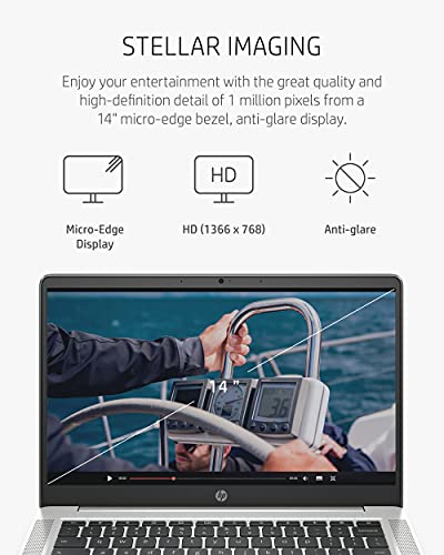 HP Chromebook 14a Laptop, AMD 3015Ce Processor, 4 GB RAM, 32 GB eMMC Storage, 14-inch Micro-Edge HD Display, Google Chrome OS, Anti-glare Screen, Long-Battery Life (14a-nd0010nr, 2021, Mineral Silver)