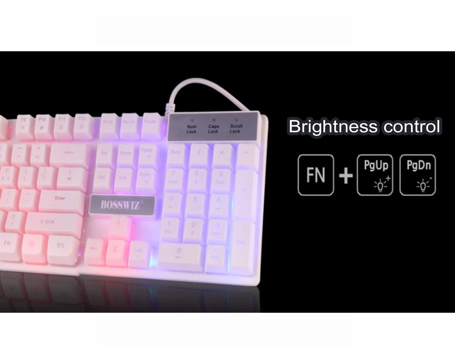 Bosswiz Gaming Keyboard, K80 3 Color Backlight LED, Mechanical, USB, 104 Keys, Korean/English (QWERTY), Ambidextrous, Modern Style, Office Use