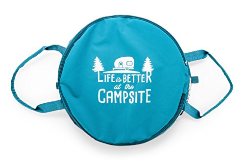 Camco Life Is Better at the Campsite Camper/RV Pop-Up Utility Container | Features Multi-Color Camping Themed Design & Holds 30-Gal. Kitchen-Size Trash Bags | Includes Heavy-Duty Stake (42986)