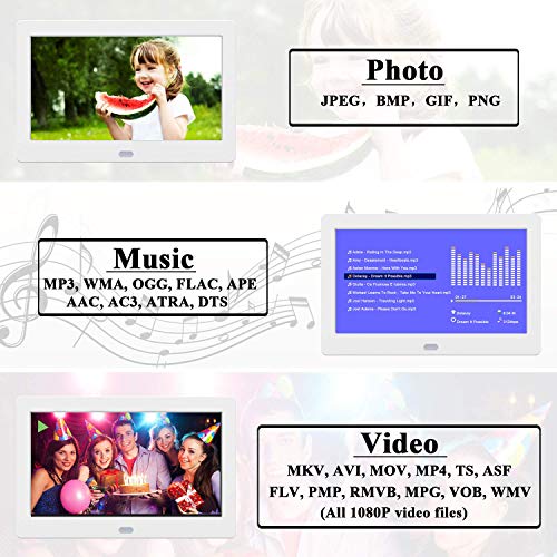 Digital Photo Frame with IPS Screen - 1280x800 Digital Picture Frame with 1080P Video, Music, Photo, Remote Control, Auto Rotate, Calendar, Time