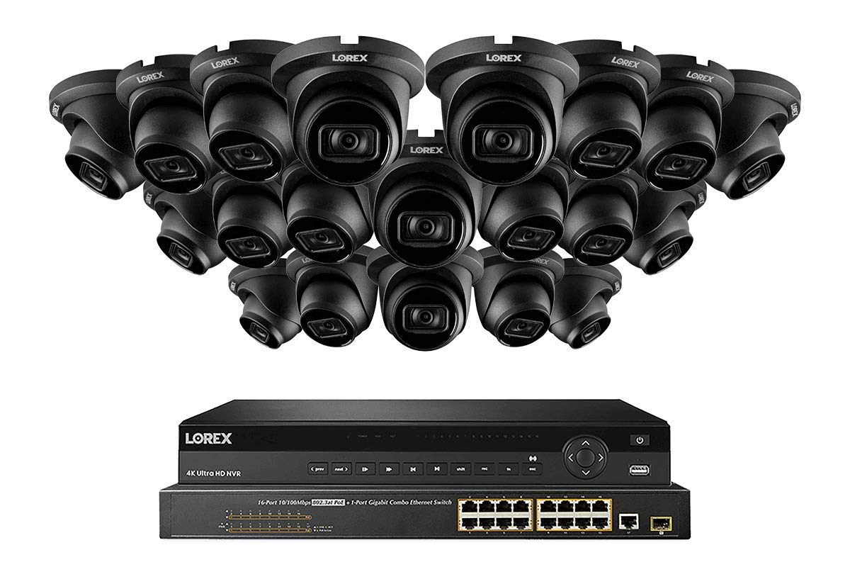 Lorex Technology Lorex NC4K8F-3220BD 32 Channel 4K Surveillance System with N882A38B 8TB 4K Fusion NVR, 16 Port ACCLPS263B POE Switch and 20 LNE9242B 30FPS 8MP Audio Dome Cameras