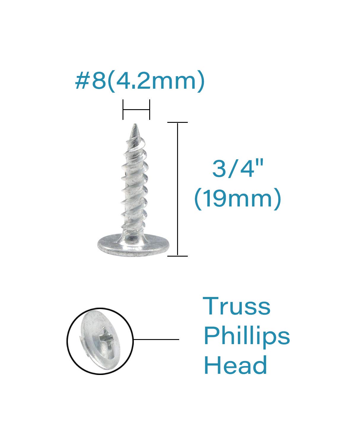 IMScrews 200pcs #8 x 3/4" Truss Head Screws Standard Thread Self Tapping Screws Wood Work MDF Zinc