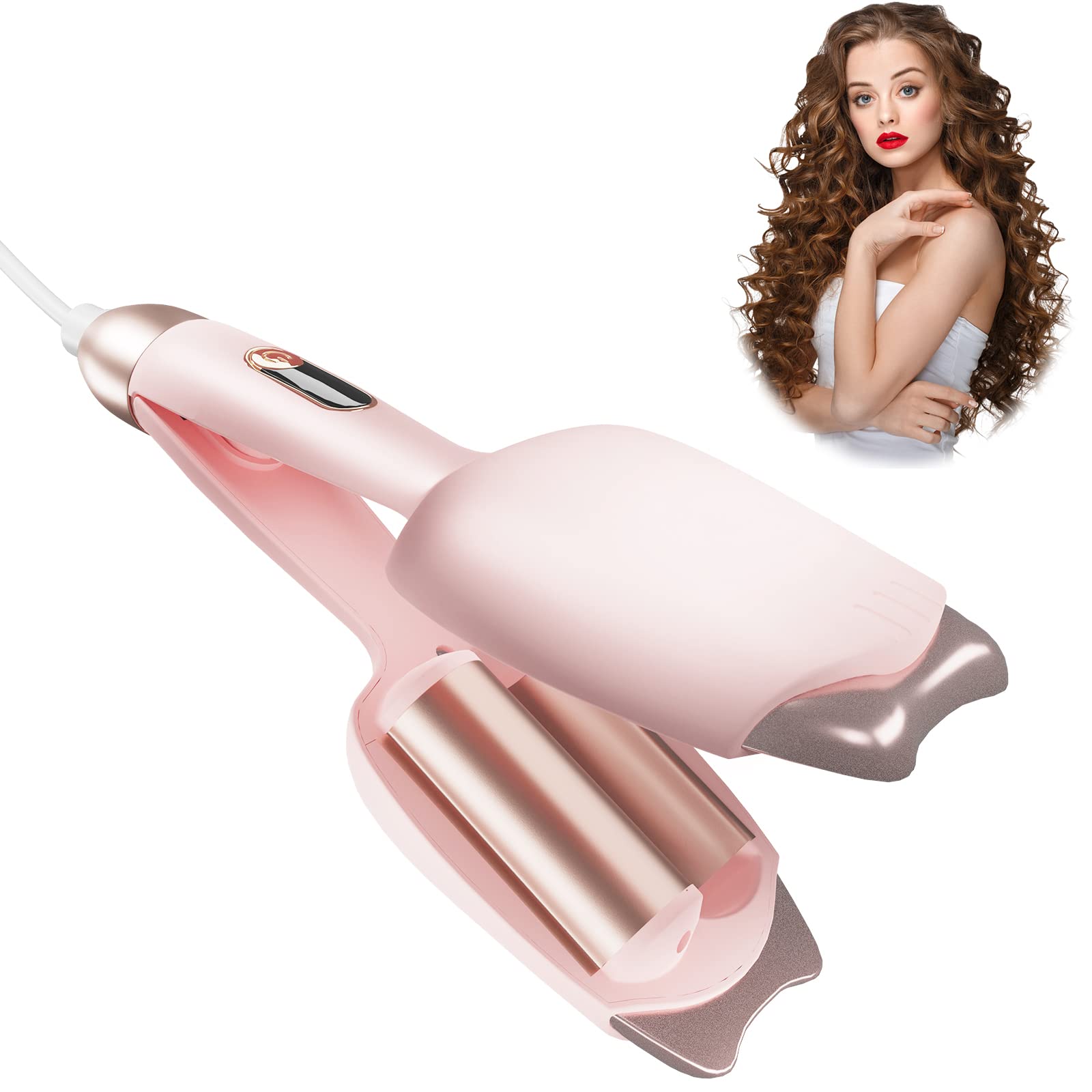 32MM Egg Roll Hair Waving Iron Purple 1/1/4 Inch Curling Wand Professional 2 Barrel Curling Iron, Hair Curler Crimper Waver Styling Tools & Appliances with Multifunctions (Pink)