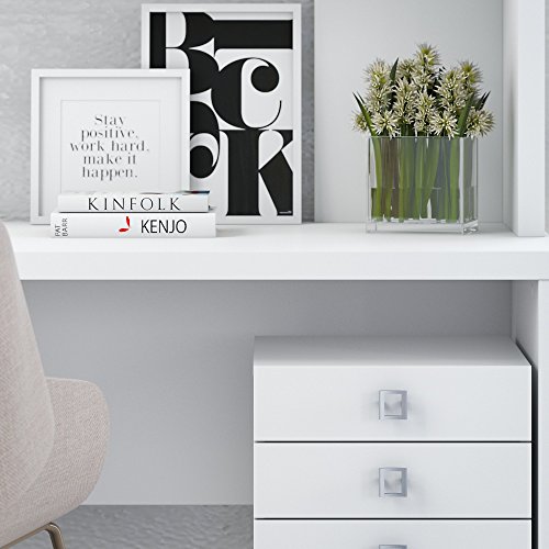 Bush Business Furniture Echo Credenza Desk with Hutch and Mobile File Cabinet, Pure White