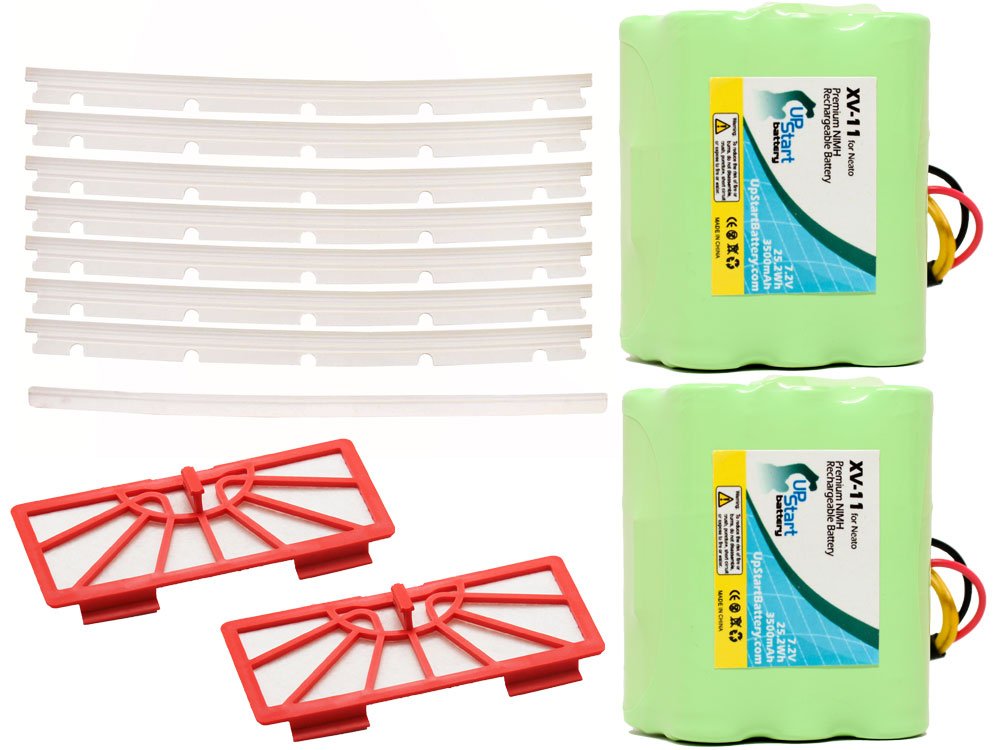 2 Pack - Replacement for Neato XV-14 Battery Filters Blades and Squeegee - Kit Includes 2 Battery 2 Filters 6 Blades and 1 Squeegee (3500mAh 7.2V NI-MH)