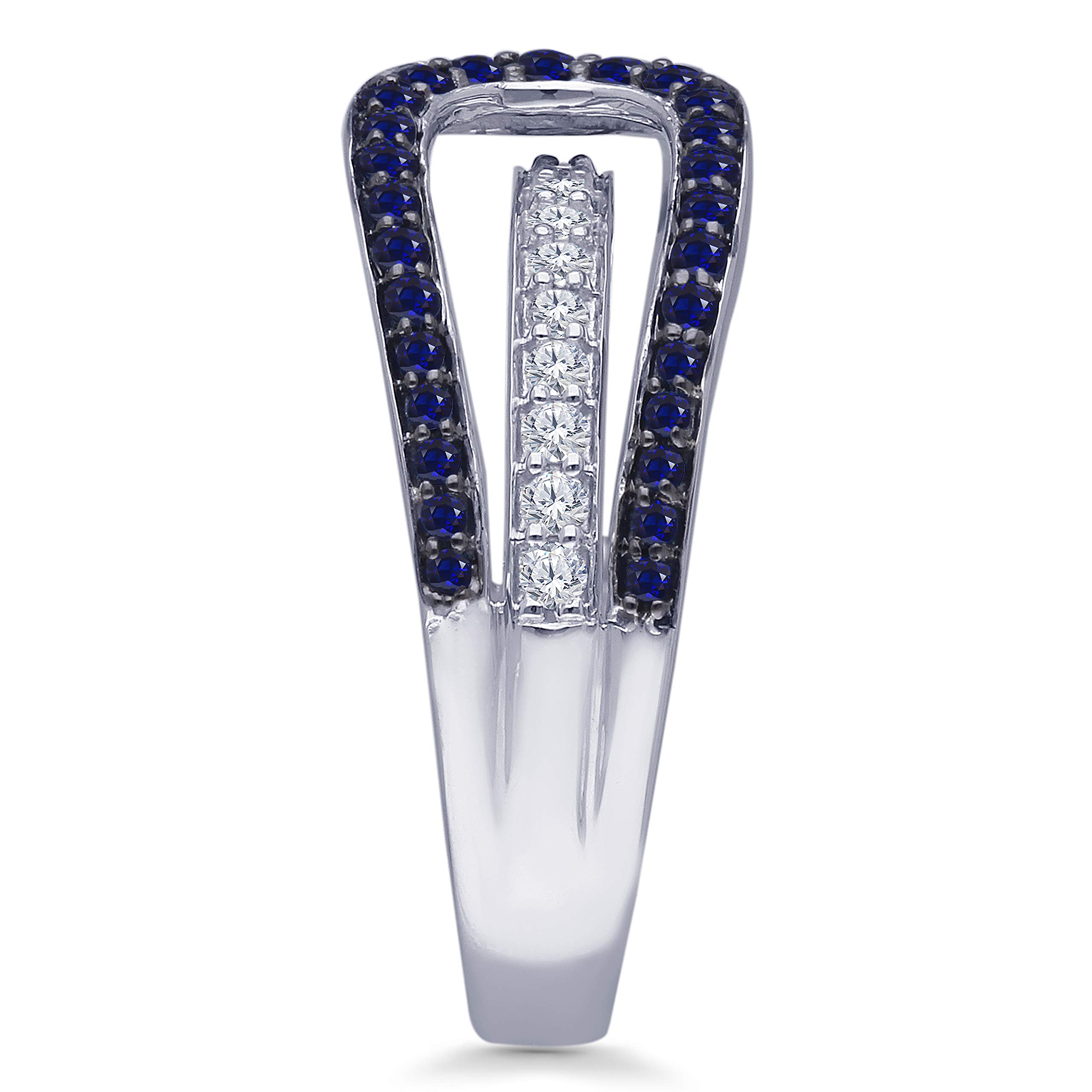 14K White Gold Sapphire and 1/4 Cttw Round Diamond Three Band Pavé Ring (G-H Color, SI1-SI2 Clarity) - Size 7