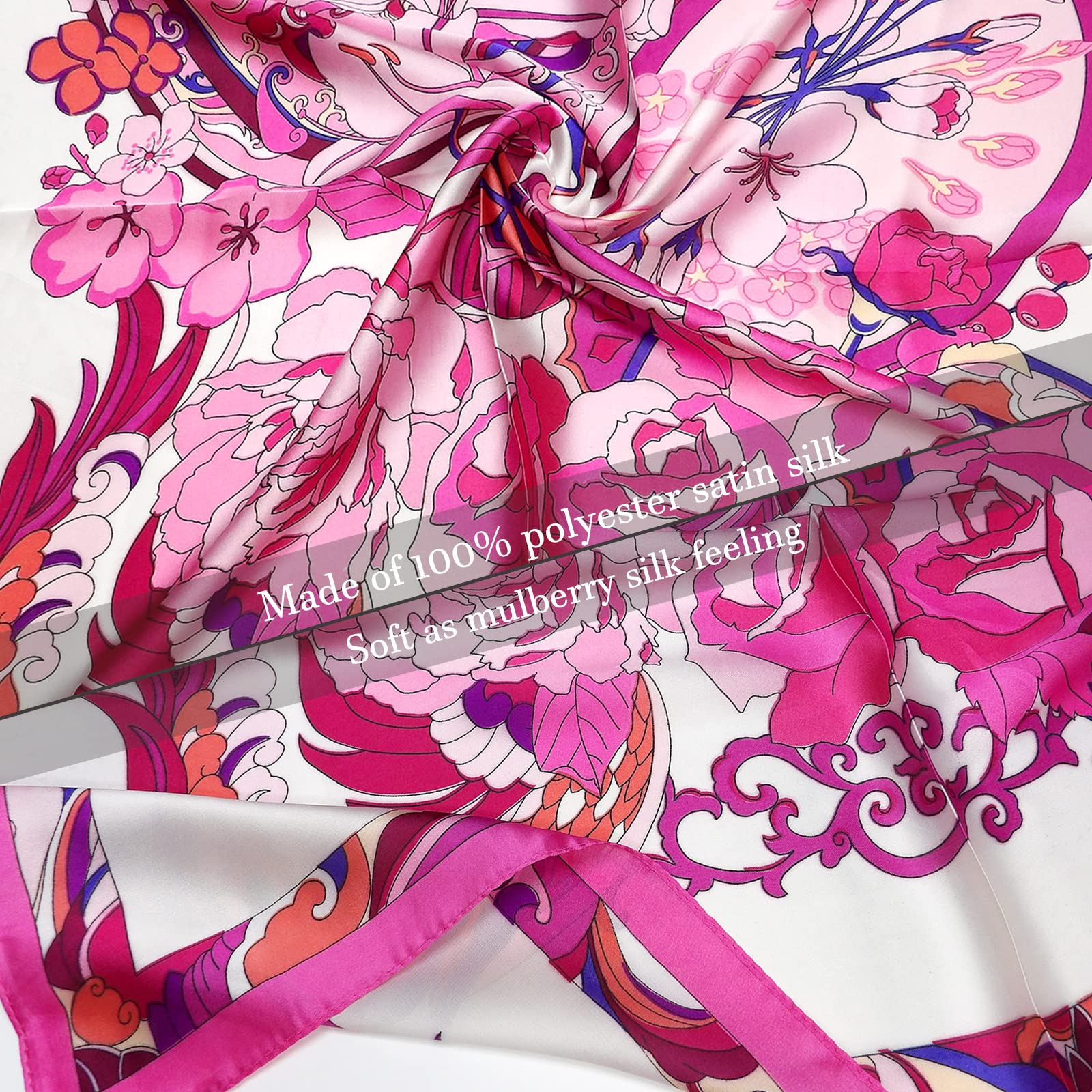 27.5'' Silk Feeling Scarf Medium Square Satin Head Neck Scarf for Women Hair Sleeping at Night,16-Pink