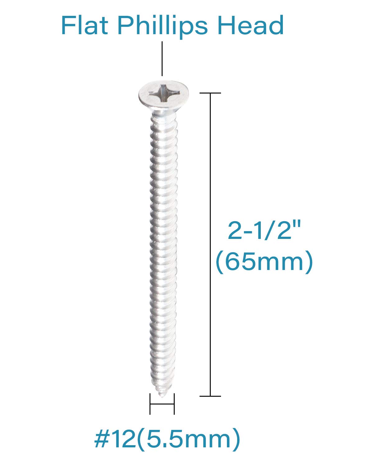 IMSCREWS Cabinet Screws #12 x 2-1/2" Flat Head Phillips Wood Screws 50pcs, Self Tapping 18/8 Stainless Steel Sheet Metal Screws for Indoor and Outdoor Wooden Working