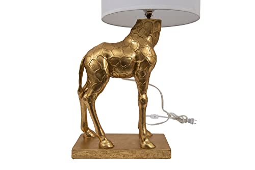 Creative Co-Op Resin Giraffe Table Lamp with Linen Shade, Distressed Gold