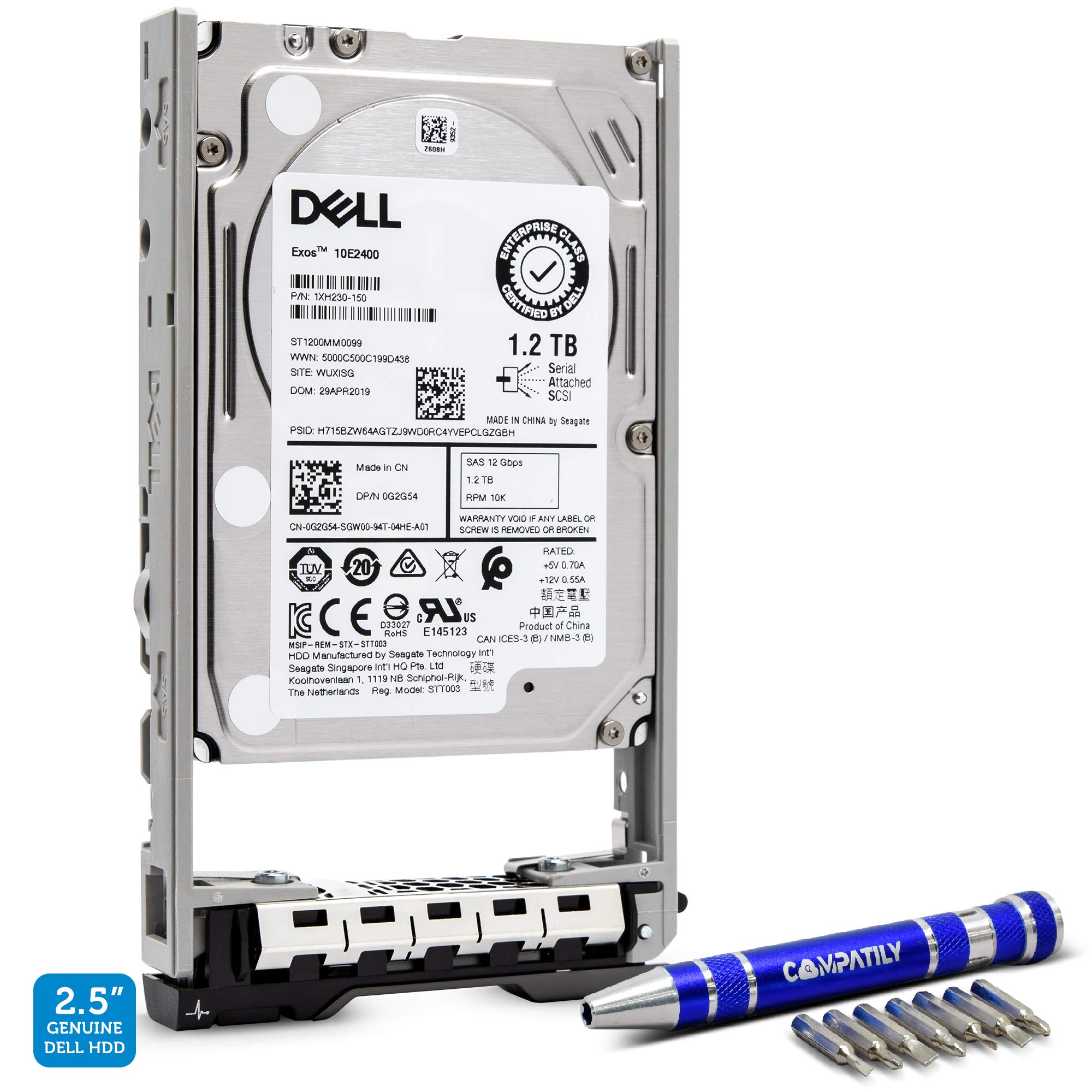 Dell 400-AJPD 1.2TB 10K SAS 12G 2.5ā | 0G2G54 ST1200MM0099 Exos 10E2400 | PowerEdge HDD Enterprise Hard Drive in 13G Tray Bundle with Compatily Screwdriver Compatible with 463-7475 89D42 R730 T310