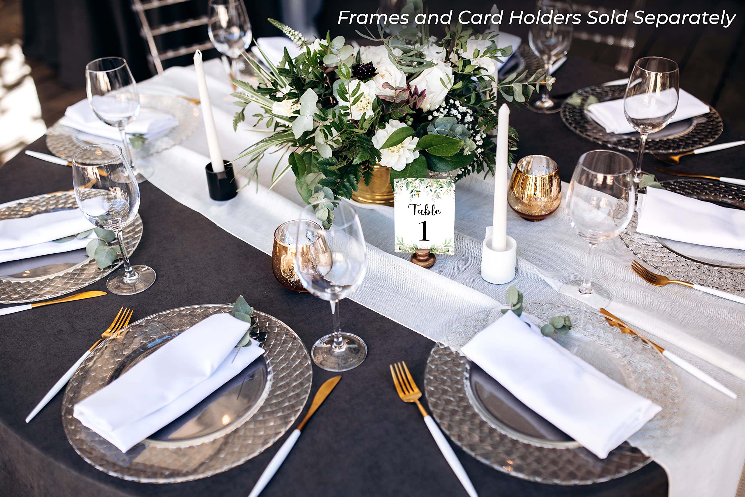 25 Pcs Effortless Events Wedding Table Numbers, 4x6 in Table Numbers for Wedding Reception 1-25, Gold & Greenery Eucalyptus Design for Rustic Weddings, Receptions, Parties, & Events