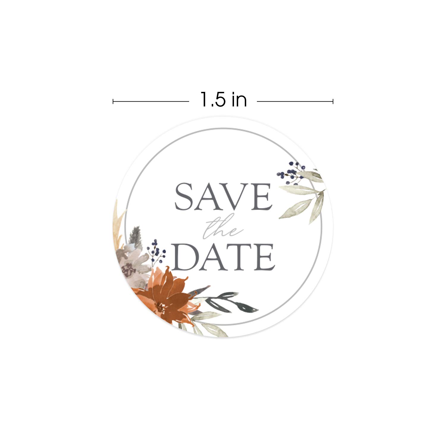 Indie Autumn Floral Save The Date Stickers / 1.5" Fall Wedding Labels / 250 Watercolor Engagement Stickers