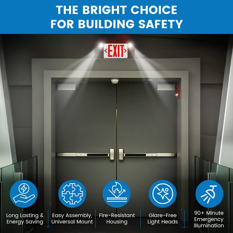 Ciata Ultra Bright Led Decorative Red Exit Sign & Emergency Light Combo with Battery Backup, Fire Exit Sign with Lights, Lighted Exit Signs with Battery Backup, 6-inch Red Letters - 12 Pack
