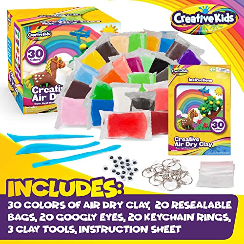 Creative Kids Air Dry Clay Modeling Crafts Kit for Children - Super Light Nontoxic - 30 Vibrant Colors & 3 Clay Tools - STEM Educational DIY Molding Set β Gift for Boys & Girls 4+