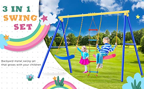CIATRE 2 in 1 Outdoor Toddler Swing Set for Backyard, Playground Swing Sets with Climbing Ladder, Swing and Climbing Playset for Kids