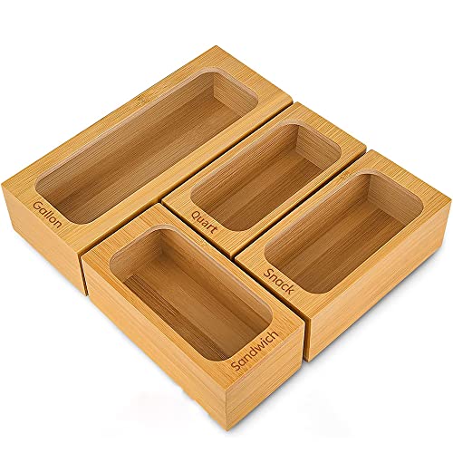 ANLIZY Ziplock Bag Storage Organizer - Plastic Bag Organizer for Kitchen Drawer, Bamboo Baggie Organizer for Gallon, Quart, Sandwich, Snack, Compatible with Ziploc, Glad, Solimo, 365 by WFM, Hefty