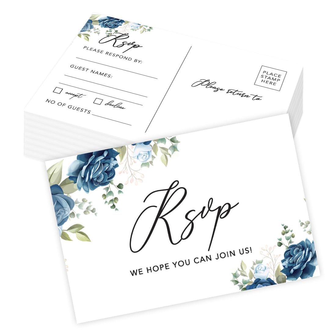 Andaz Press 56-Pack Wedding RSVP Cards Response Postcards 4x6-Inch Dusty Blue Roses RSVP Cards For Wedding Invitations Bridal Shower Baby Shower Birthday Quince Invites Wedding Reply Cards