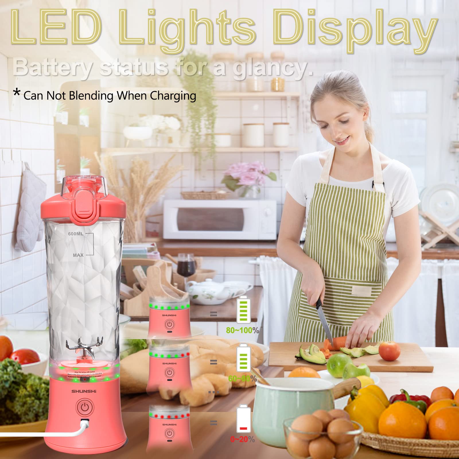 2 Portable Blender, Personal Size Blender for Shakes and Smoothies with 6 Blades Mini Blender 20 Oz for Kitchen,Home,Travel(Pink+Black)