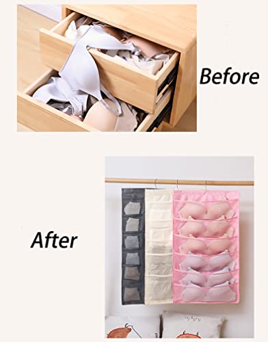 Anller Hanging Mesh Pockets, Dual Sided Wall Shelf Wardrobe Storage Bags, Closet Hanging Shelves with Rotating Metal Hanger, for Bra Socks Underwear Underpants, 2 Pack