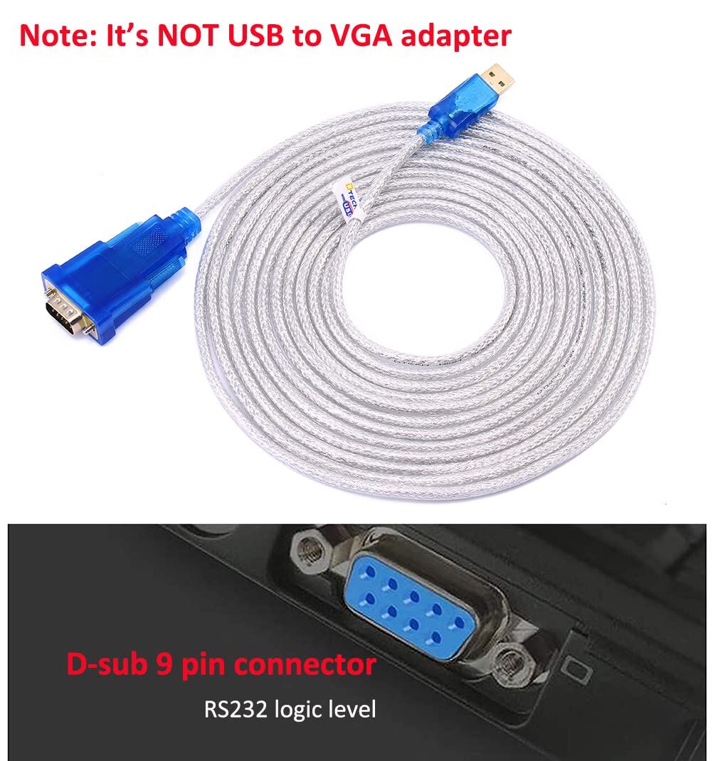 DTech USB to Serial Adapter Cable RS232 DB9 Male Port with FTDI FT232RL Chipset Supports Windows 11 10 8 7 and Mac Linux (1.5 Feet)