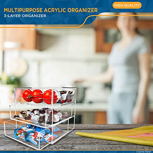 Creative Planet Acrylic Drawer Organizer Storage Drawers for Jewelry Makeup Hair Accessories Cosmetics Sunglasses Toiletries (3-Level-7"x7"x7"-Transparent)