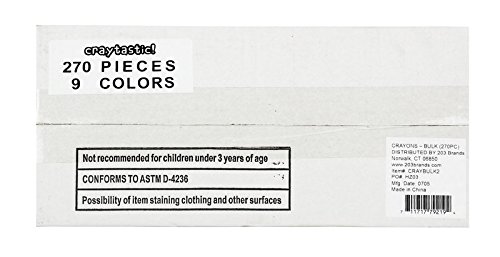 Bulk Unwrapped Crayons Case of 270 (9 colors, Wax) for Crafting, Parties, Kids | Paperless Crayons with No Paper Wrapper | Safety Tested Compliant with ASTM D-4236