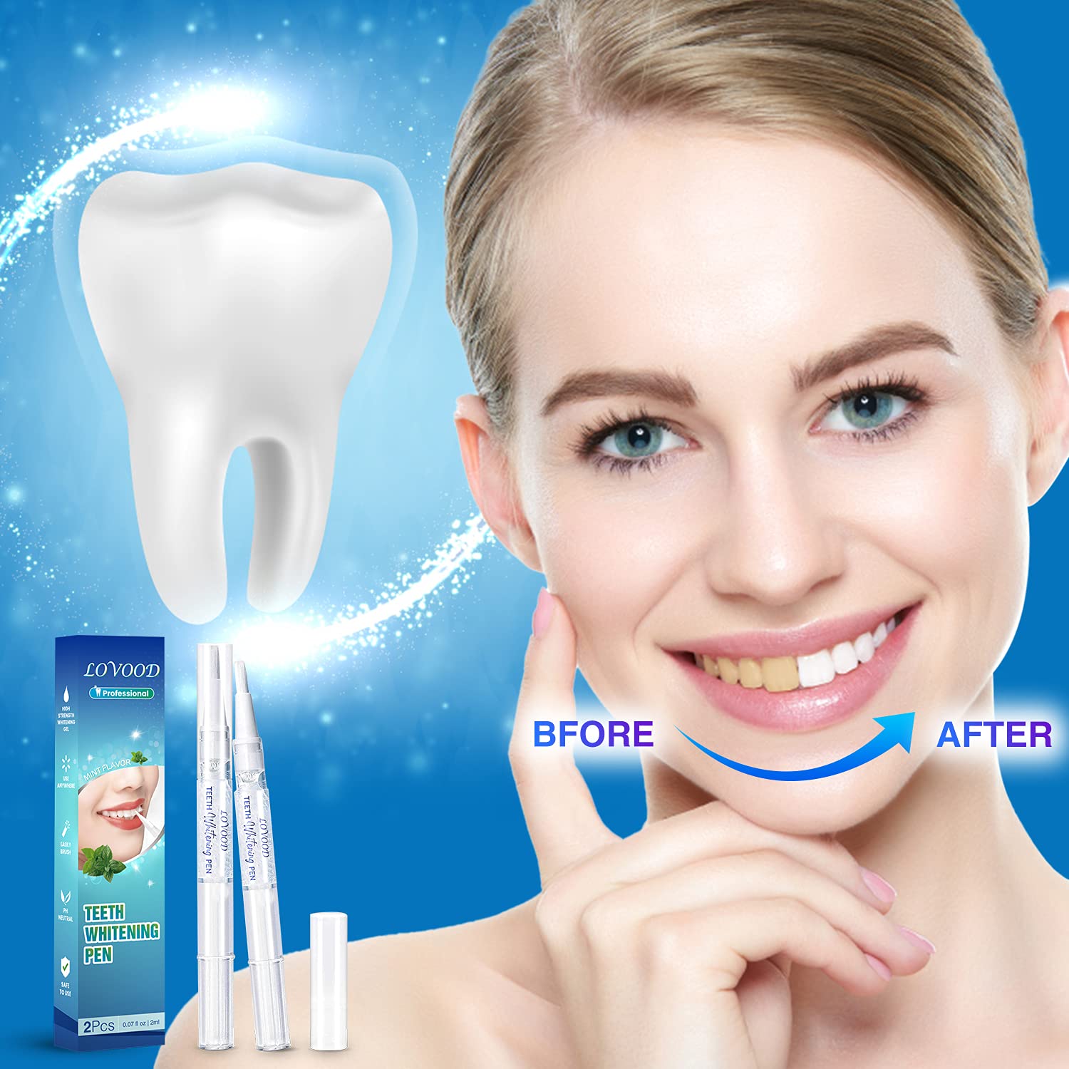 LOVOOD Teeth Whitening Pen(2 Pcs), 20+ Uses, Effective, Painless, No Sensitivity, Travel Friendly, Easy to Use, Beautiful White Smile, Effective Tooth Whitener, Natural Mint Flavor