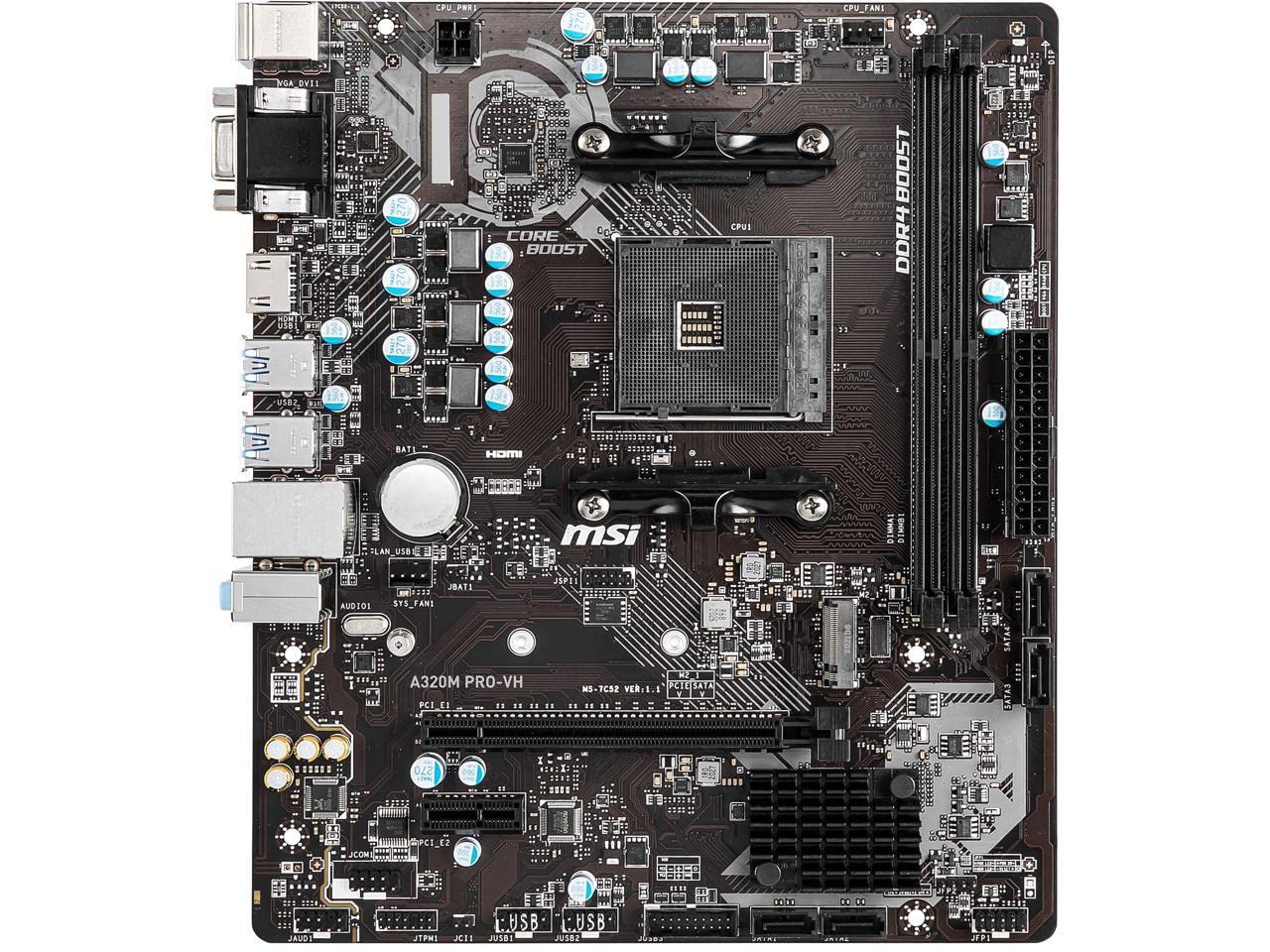 MSI A320M PRO-VH ProSeries Motherboard (AMD AM4, DDR4, PCIe 3.0, SATA 6Gb/s, USB 3.2 Gen 2, M.2 Slot, DVI/HDMI, Micro-ATX)