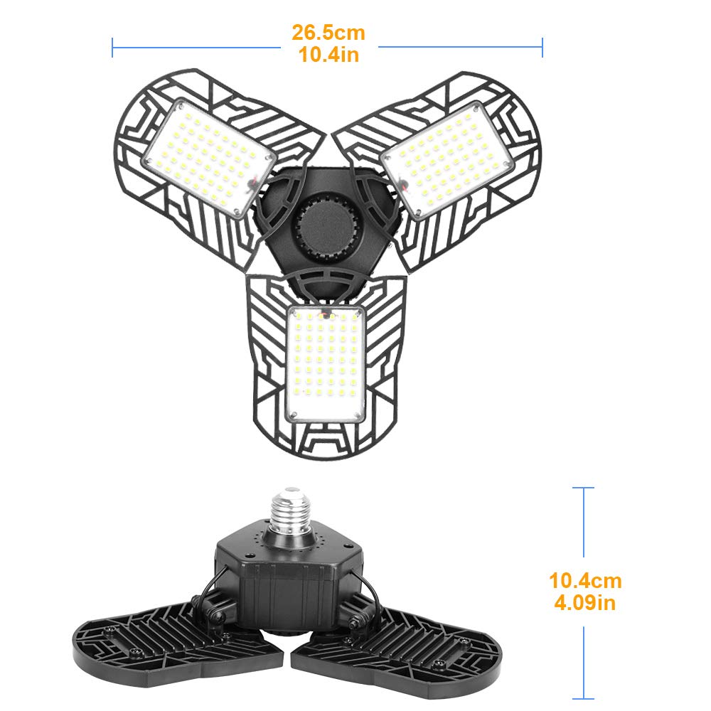 2 Pack 40W LED Garage Lights, Axcelight 4000LM 3 Multi-Position Panels Deformable Garage Ceiling Lighting, 6000K Daylight White with Wide Coverage Angle for Garage Warehouse Workshop Basement Gym Shop