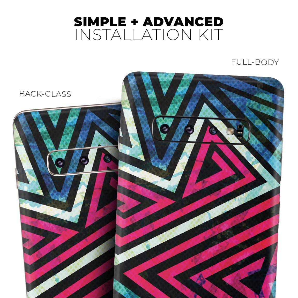 DesignSkinz Grungy Neon Triangular Zig Zag Shapes Protective Vinyl Decal Wrap Skin Cover Compatible with The Samsung Galaxy S20 (Screen Trim & Back Glass Skin)