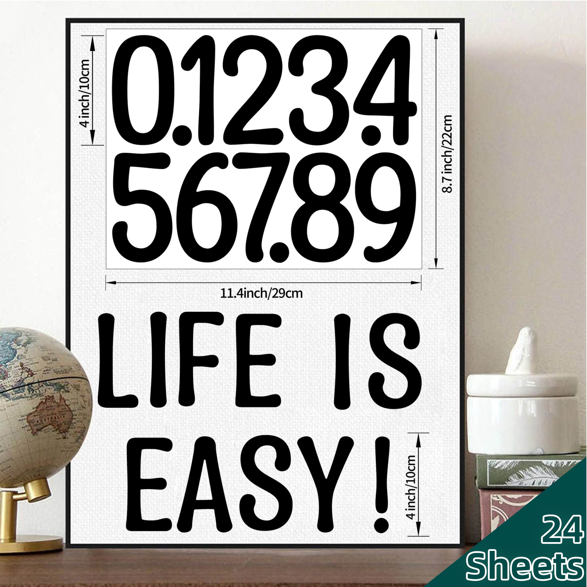 24 Sheets 1200 PCS Large Letter Stickers 4 Inch Alphabet Number Letter Stickers Vinyl Self Adhesive Stickers Letters for Poster Bulletin Boards Window Door Mailbox Crafts Classroom Home Decor (Black)