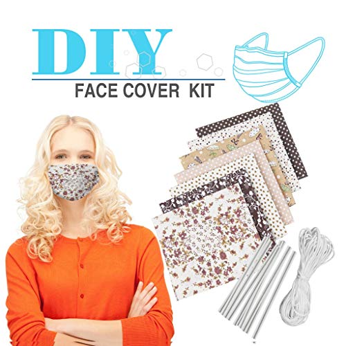 Cotton Craft Fabric Bundle Patchwork Squares Quilting Sewing Patchwork Different Pattern Cloths DIY Scrapbooking Artcraft,7 Pieces/Pack w/10 x Face Cover Metal Wire (Brown)