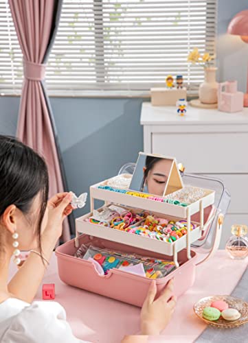 Genérico Organizer Box, Multipurpose Organizer, plastic box to organize, with mirror, 2 layers to organize, all kinds of accessories. (Pink) BBC252501BC
