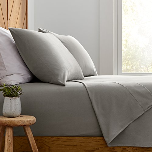 Amazon Brand β Stone & Beam Rustic Solid 100% Cotton Flannel Bed Sheet Set, King, Heather