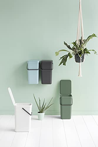Brabantia Sort & Go Kitchen Recycling Can (4.2 Gal / Gray) Stackable Waste Organiser with Handle & Removable Lid, Wall/Cupboard Mounting