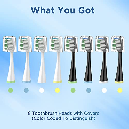 Replacement Brush Heads with Covers for AquaSonic Duo, 4 White & 4 Black Toothbrush Heads