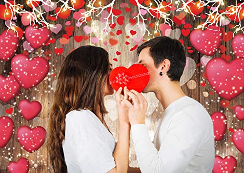 Dudaacvt 7x5ft Valentine's Day Backdrop Rustic Wood Red Love Heart Background for Mother's Day Wedding Bridal Shower Party Decor Banner Portrait Photo Studio Booth Props D480