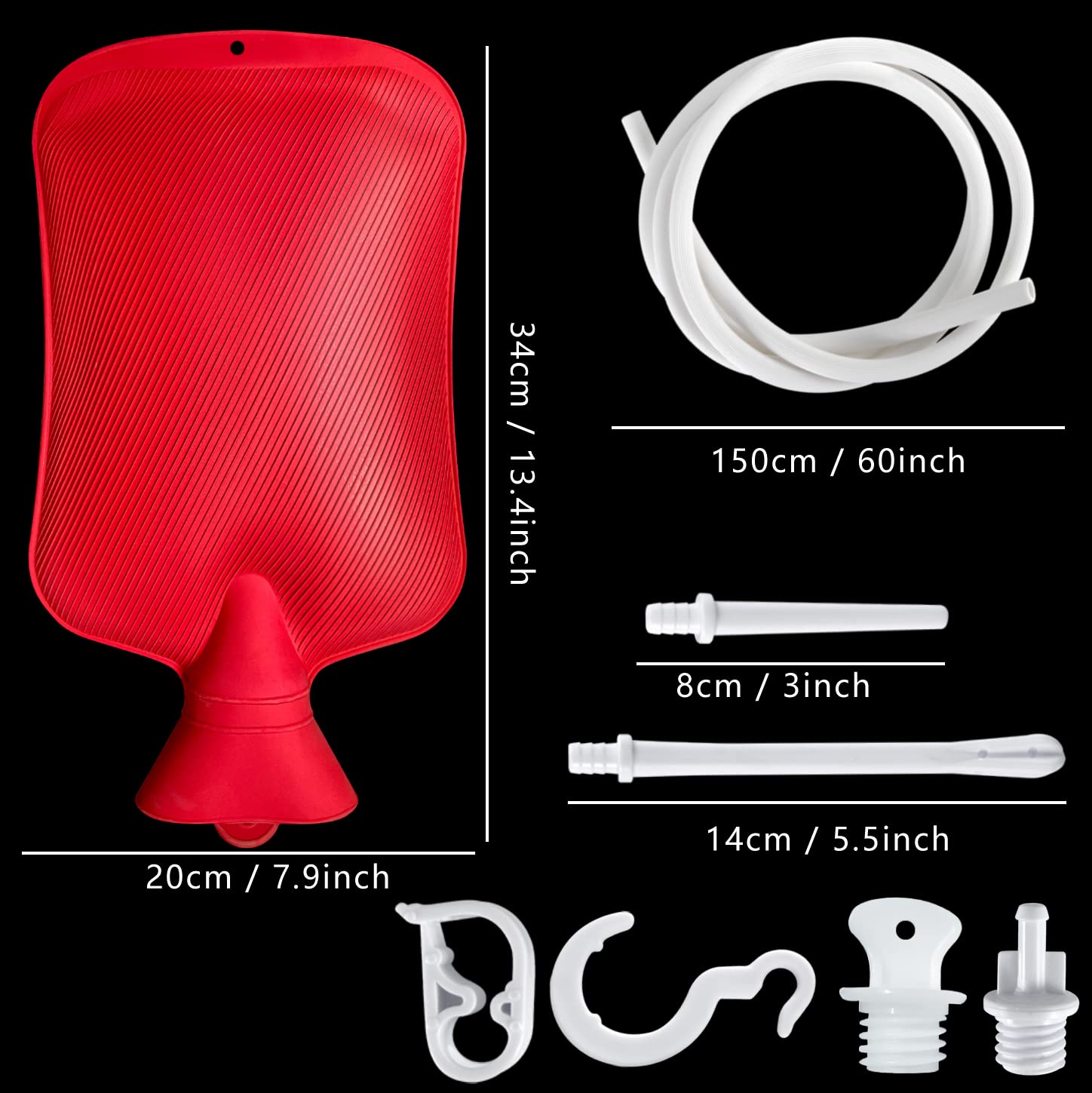2 Quart Home Enema Bag Kit with Hose Enema Tips and Controllable Water Flow Clamp- Enema Bag for Colon Cleansing Enemas(Red)