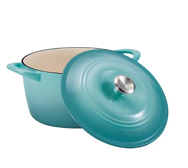 7-Quart Enameled Cast Iron Round Dutch Oven with Lid | Premium Cooking Pot | Enamel Coating Inside and Out | Wide handles and large stainless steel knob, simmering pot (Ocean with Silver Knob)
