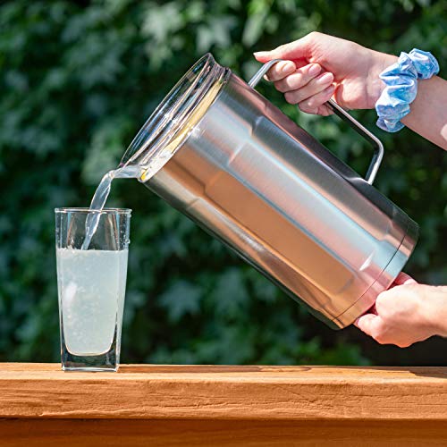 XPAC 84-Ounce Sweat-Free Beverage/Water Pitcher with Lid, Stainless Steel, Vacuum Insulated, Keeps Drinks Cold For Hours