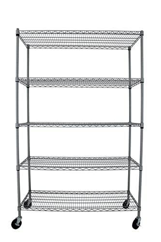Crescent 4000 LBS 48L 18W 76H Epoxy Coated Gray, 5 Tier Racks for Storage, Heavy Duty Wire Shelving Rack with 4" Casters
