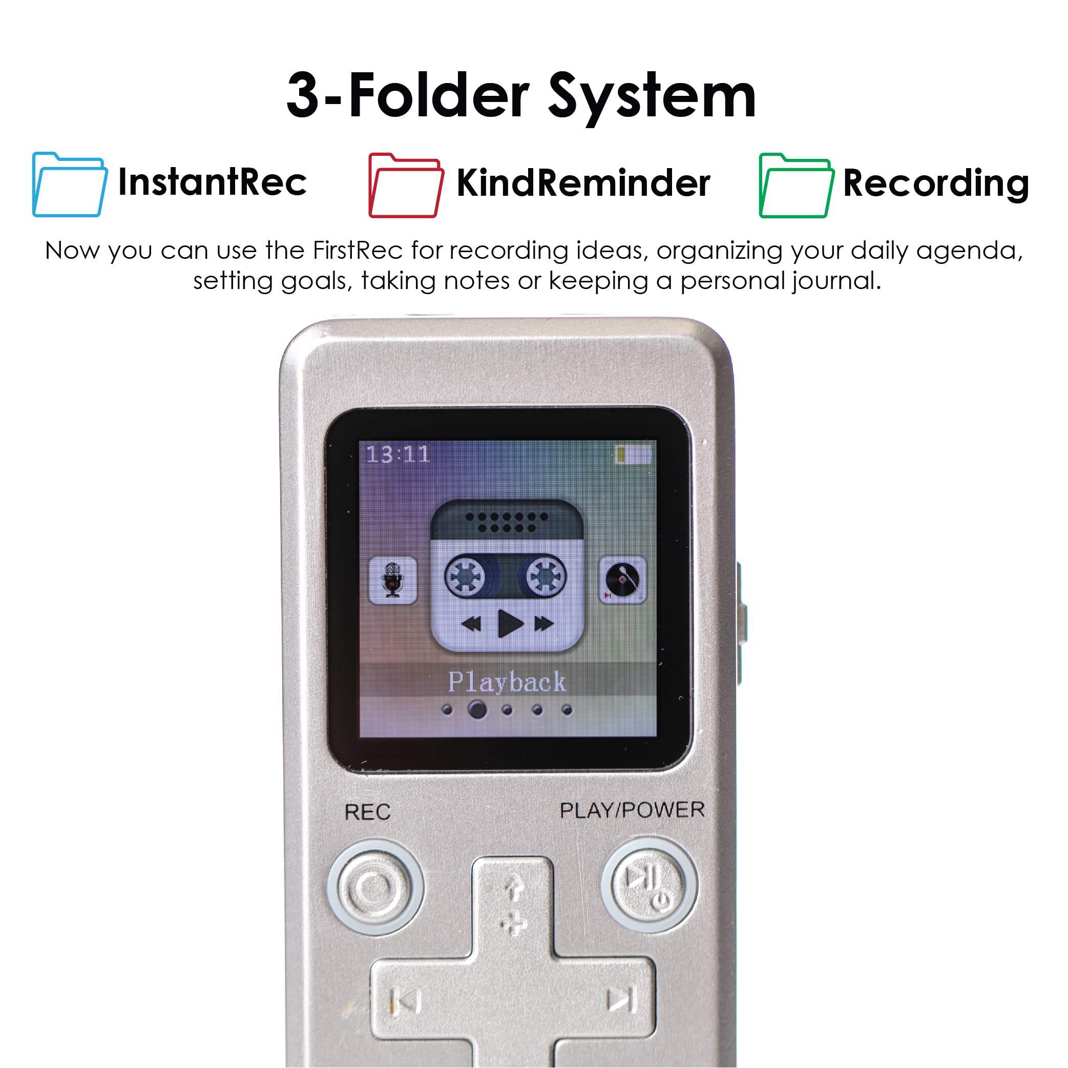 Digital Voice Activated Recorder with Instant Recording Button, Easy Playback with Integrated Speaker – Ideal for Notes, Voice Memos, Reminders, Learning Tool, 1000 Hours Capacity, by AttoDigital